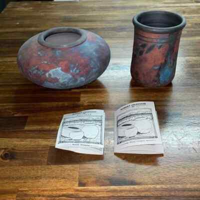 Robert Graydon Raku Pottery 1995 Blue Round Vase & 2000 Vase Signed | eBay