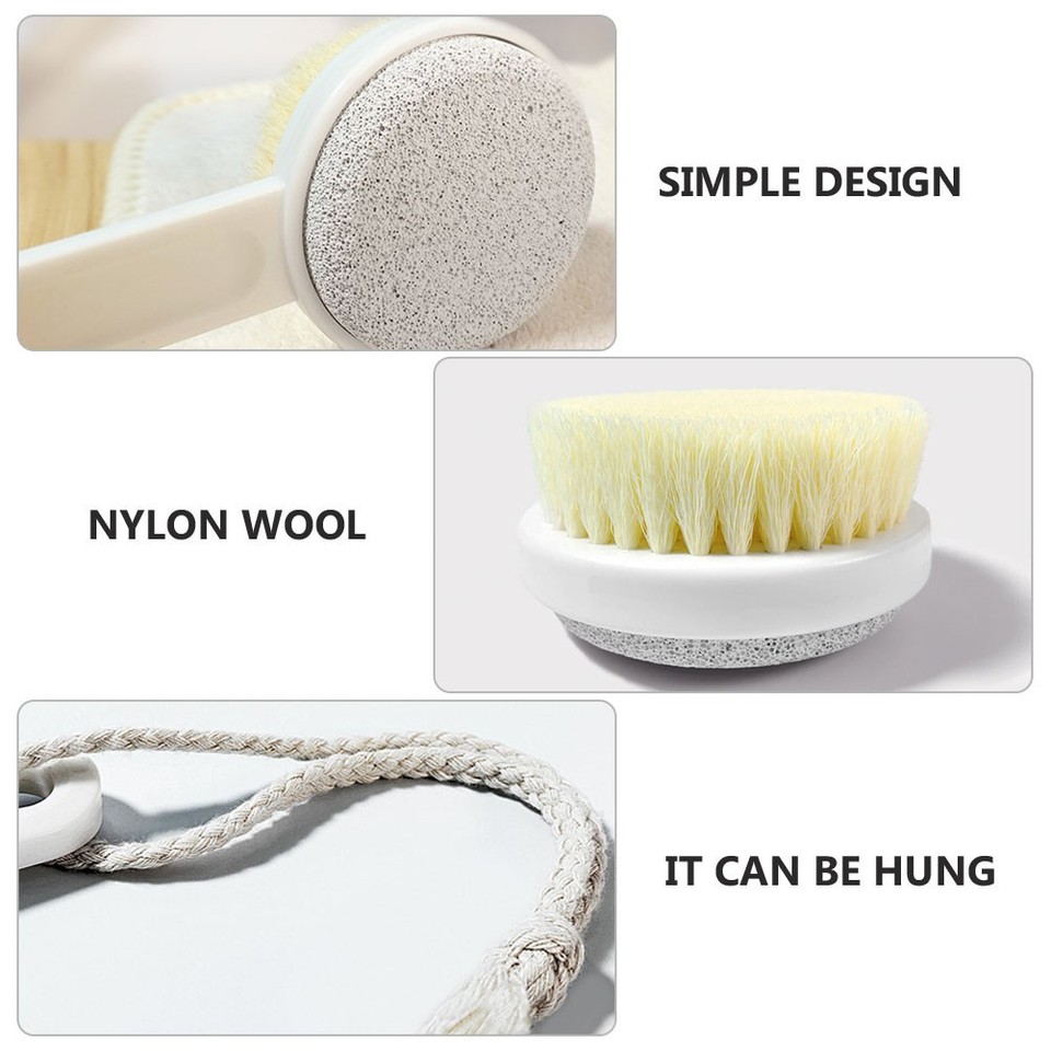 Practical Long Handle Double Sided Bath Brush Hair Rub Mud Brush (White ...