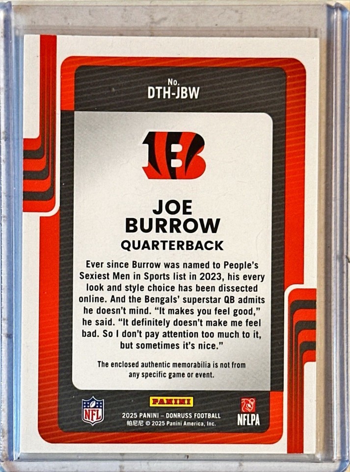 Joe Burrow 2025 Panini Donruss Donruss Threads Jersey #DTH-JBW (MEM) | eBay