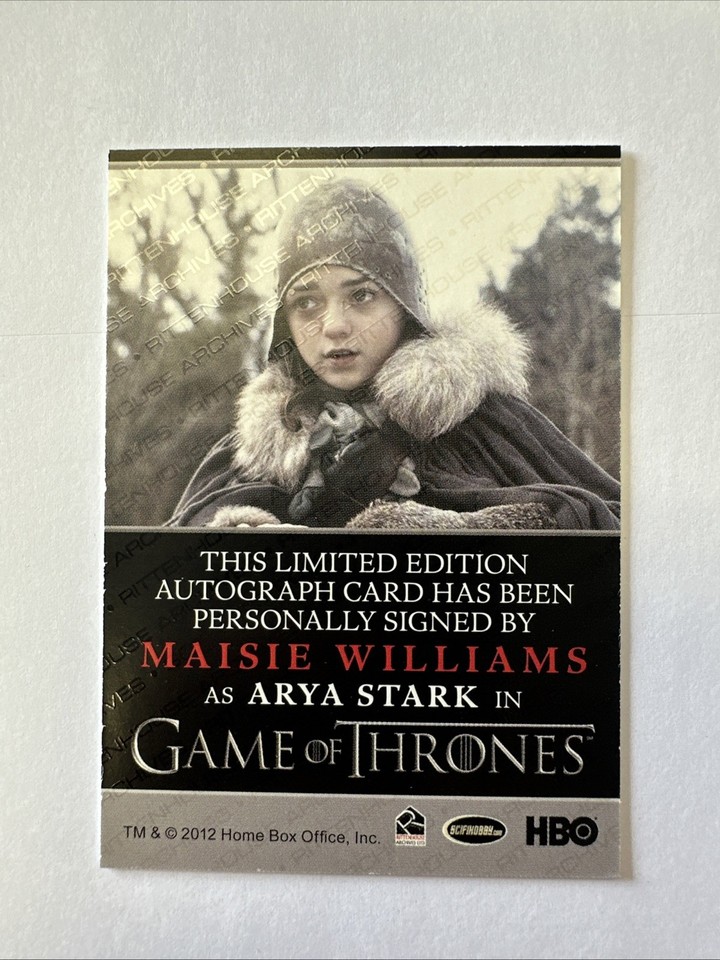 2012 Game of Thrones Maisie Williams as Arya Stark Autograph On Card ...