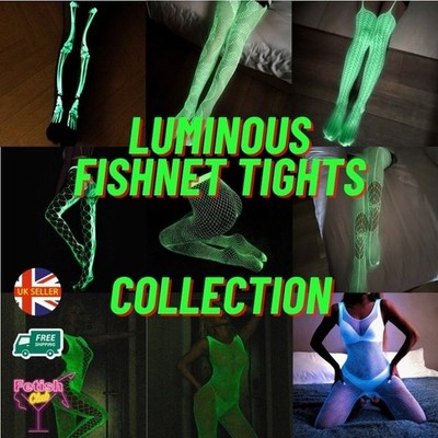 Neon Luminous Fishnet Tights Glow in The Dark Bodystockings Suspenders ...