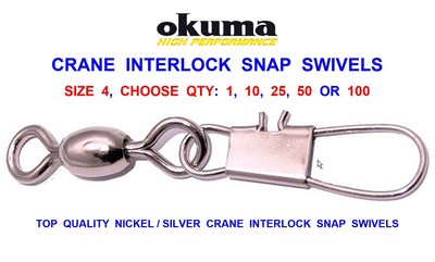 OKUMA SIZE 4 CRANE INTERLOCK SNAP SWIVELS SEA FISHING LINE FAST EASY ...