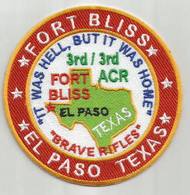 US ARMY POST PATCH, FORT BLISS TX, 3RD / 3RD, ACR, "BRAVE RIFLES" Y | eBay