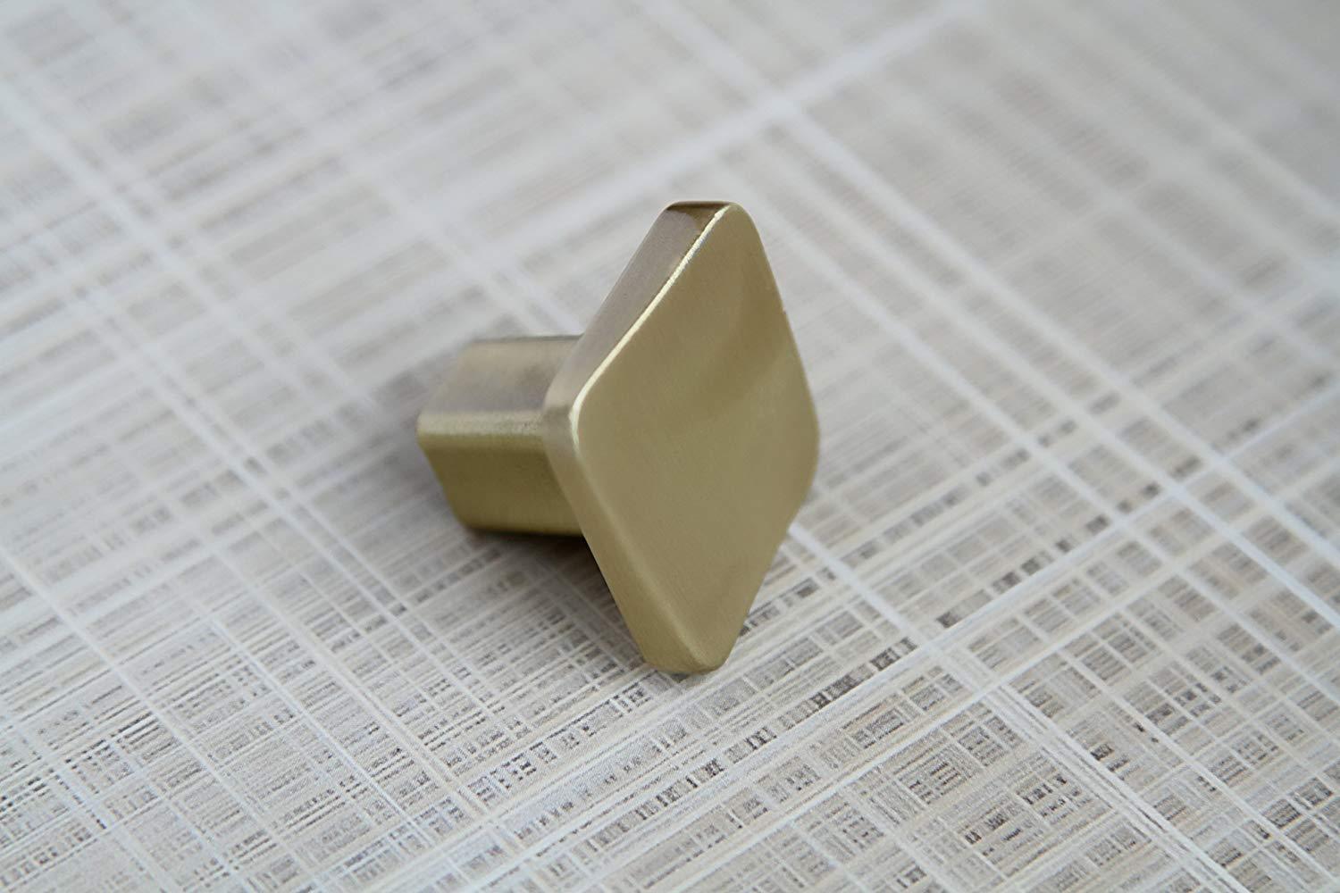 Satin Brass Cabinet Hardware Square 1.2" Modern Basic Knob Modern Gold ...