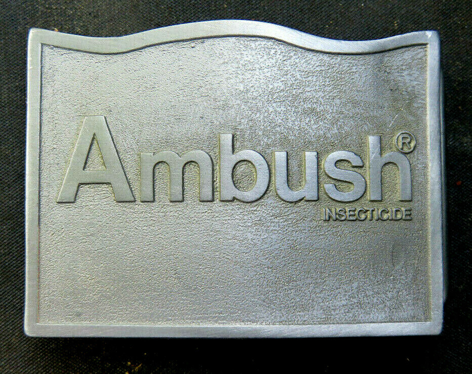 NOS VINTAGE 1980s AMBUSH INSECTICIDE Pewter Advertising Belt Buckle ...