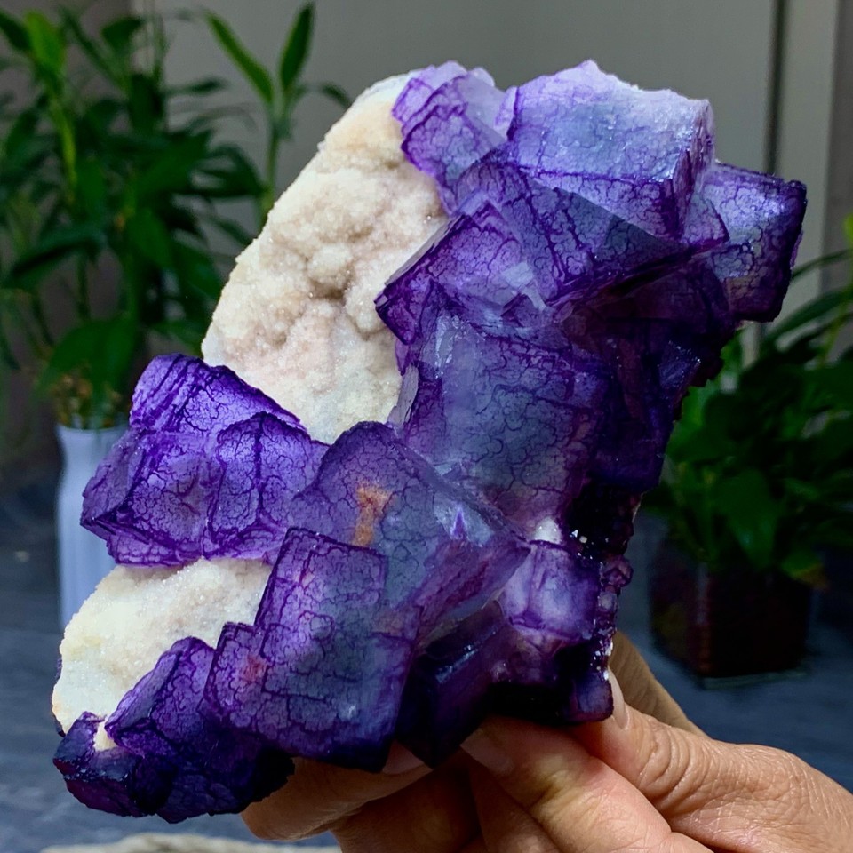 2.35LB Natural Purple "QR Code"Fluorite Cluster Crystal Mineral ...