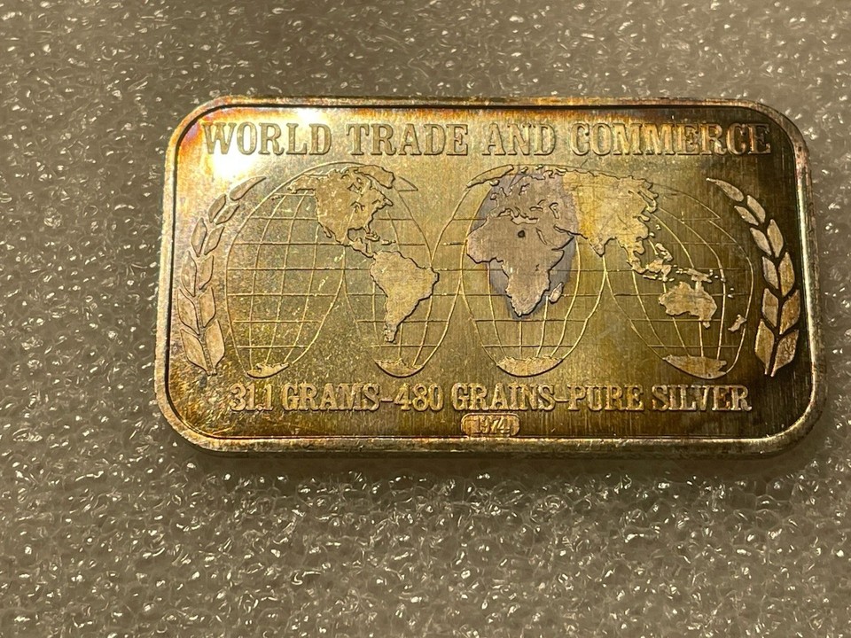 Rare! 1974 World Trade And Commerce- 1 Troy Oz .999 Fine Silver Bar ...