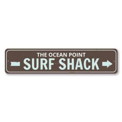 Surf Shack Arrow Sign, Personalized Ocean Location Aluminum Metal Decor ...