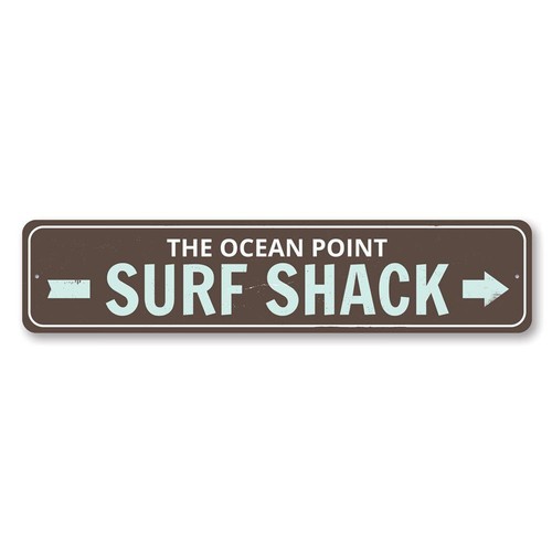 Surf Shack Arrow Sign, Personalized Ocean Location Aluminum Metal Decor ...