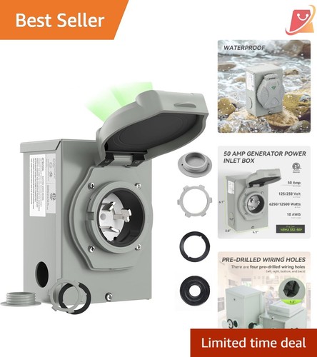 Generator Inlet Box Steel 50 Amp NEMA SS2-50P Waterproof Outdoor Listed ...