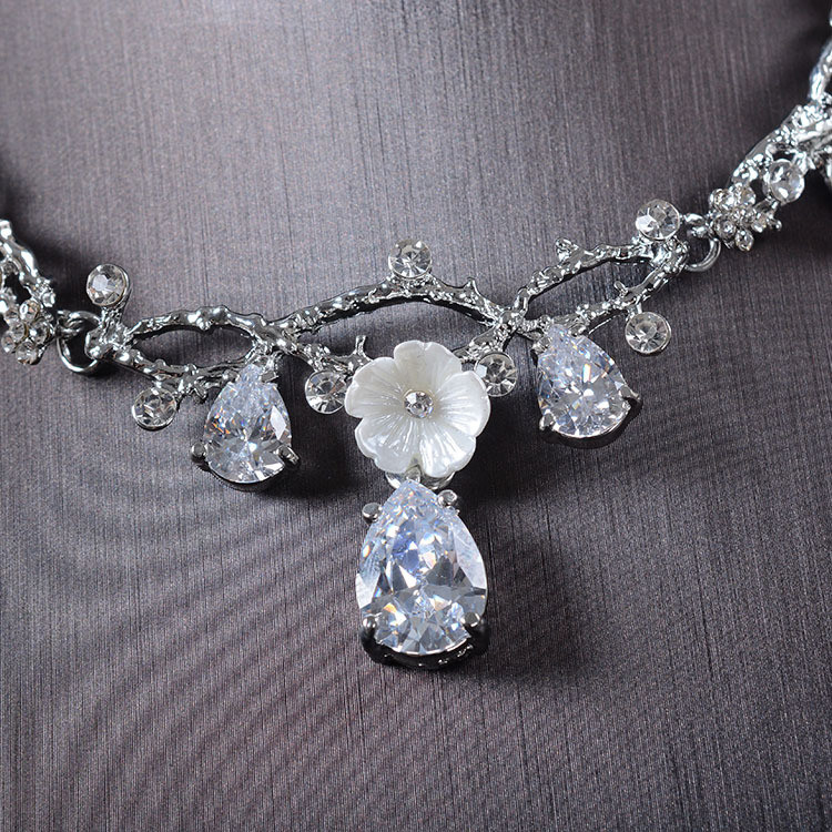 Drip Cubic Zirconia Crystal Silver or Gold Wedding Party Prom Necklace ...