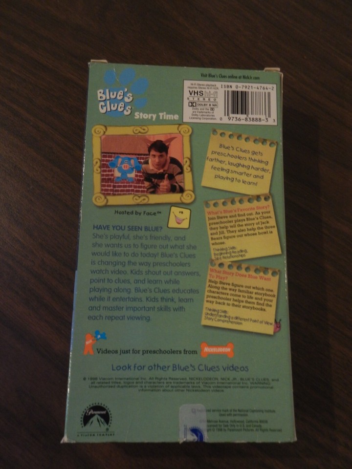 BLUE’S CLUES STORY TIME VHS KIDS CARTOON TV NICK JR. NICKELODEON 1998 ...