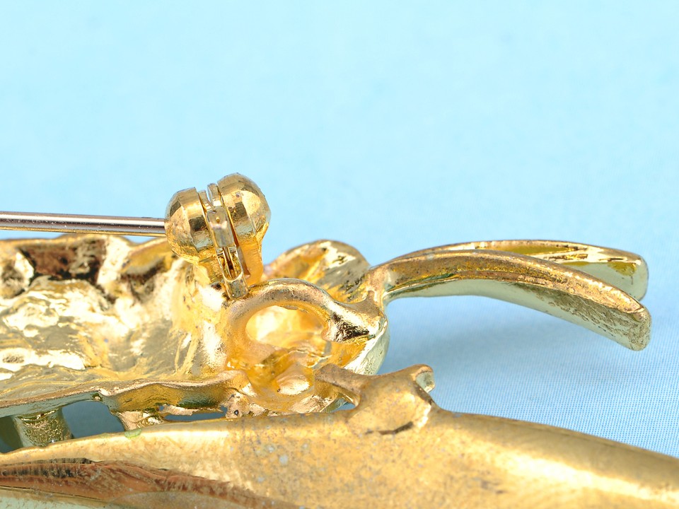 Fashion Golden Green Diamante Rhinestone Leaf Grasshopper Locust Pin ...