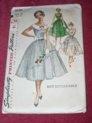 🌹1956 SIMPLICITY #1620-LADIES (3 STYLE) SUMMER or PARTY POOF DRESS ...