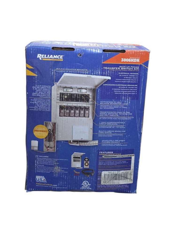 Reliance Controls Backup 6 Circuit Power 8000 WATT Transfer Switch Kit ...