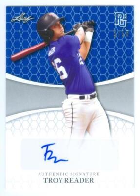 TROY READER "BLUE AUTOGRAPH CARD /15" LEAF PERFECT GAME NATIONAL 2022 ...