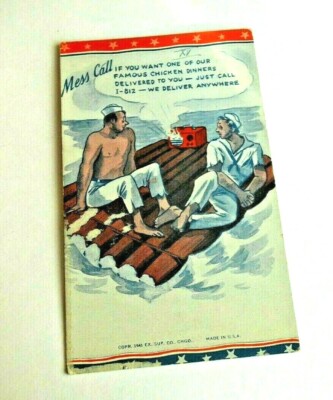 VINTAGE POSTCARD US NAVY CARTOON MESS CALL CHICKEN DINNERS DELIVERED ...