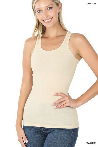 COTTON RIBBED RACERBACK TANK TOP Womens Stretch Long Workout Fitness ...