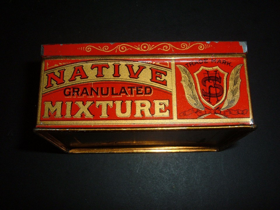 ANTIQUE NATIVE TIN MIXTURE LITHO SQUARE CORNER VIRGINIA TOBACCO CAN ...