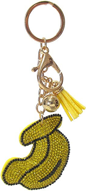 Yellow Multi Crystal Large Puffy Cushion Felt Back Banana Key Chain Key ...