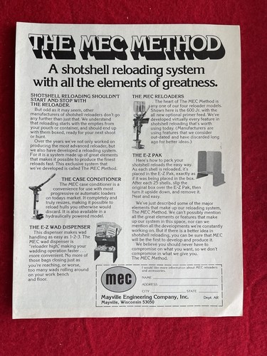 Vintage 1975 Print Ad MEC Shotshell Reloading System Advertisement | eBay