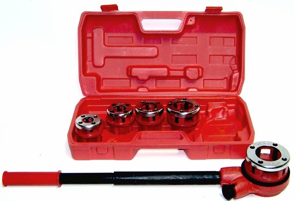 Pipe Threader with 5 Stock Dies Ratchet Handle Pluming Gas Construction ...