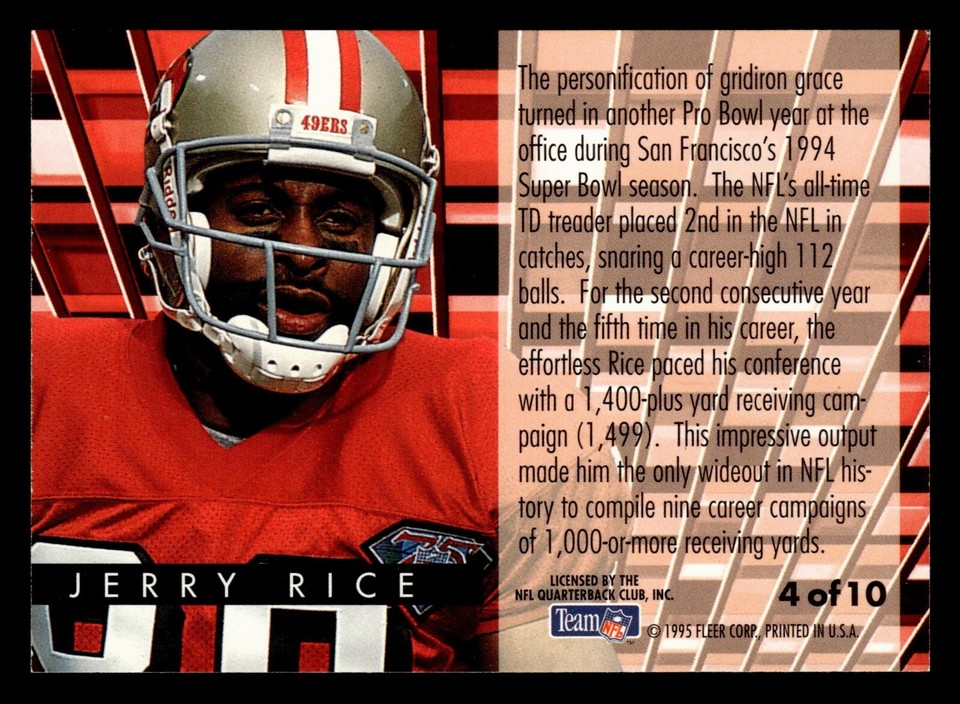 1995 Fleer Gridiron Leader Jerry Rice #4 HOF | eBay