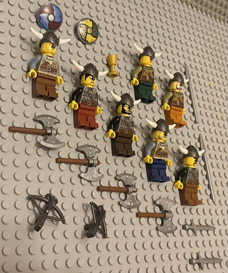 LEGO Viking Minifigures Lot 7 Warriors Army Knights Guys Spears Battle ...