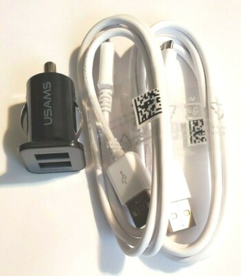BLACK Dual Port USB Car Charger Adapter + 2x Micro USB Cable 3.1A ...