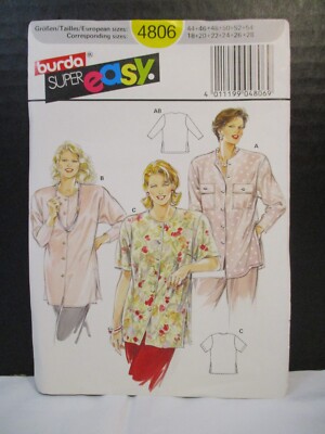 Burda Pattern 4806 Miss Size 18-28 Blouse Long Short Sleeves Cut ...
