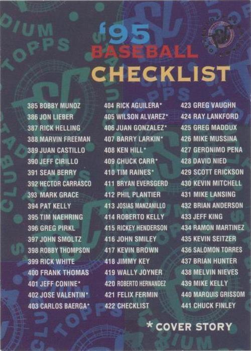 1995 Topps Stadium Club - Checklist Cards 385-495 #422 for sale online ...