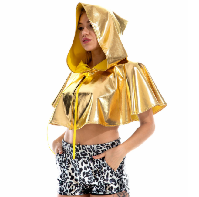 Festival Cape Rave Metallic Cloak Hooded Reflective Holographic ...