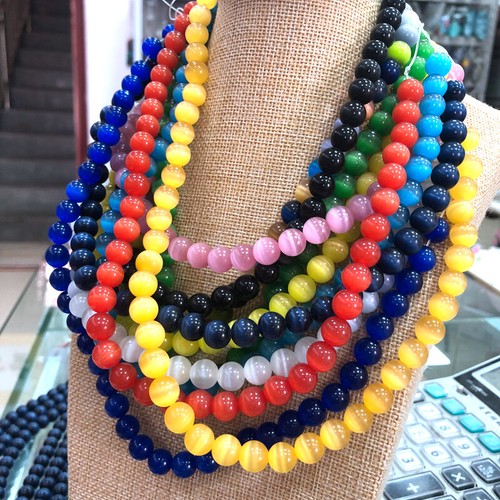 Natural Genuine Multicolor Selenite Round Beads Necklace" Strand with ...