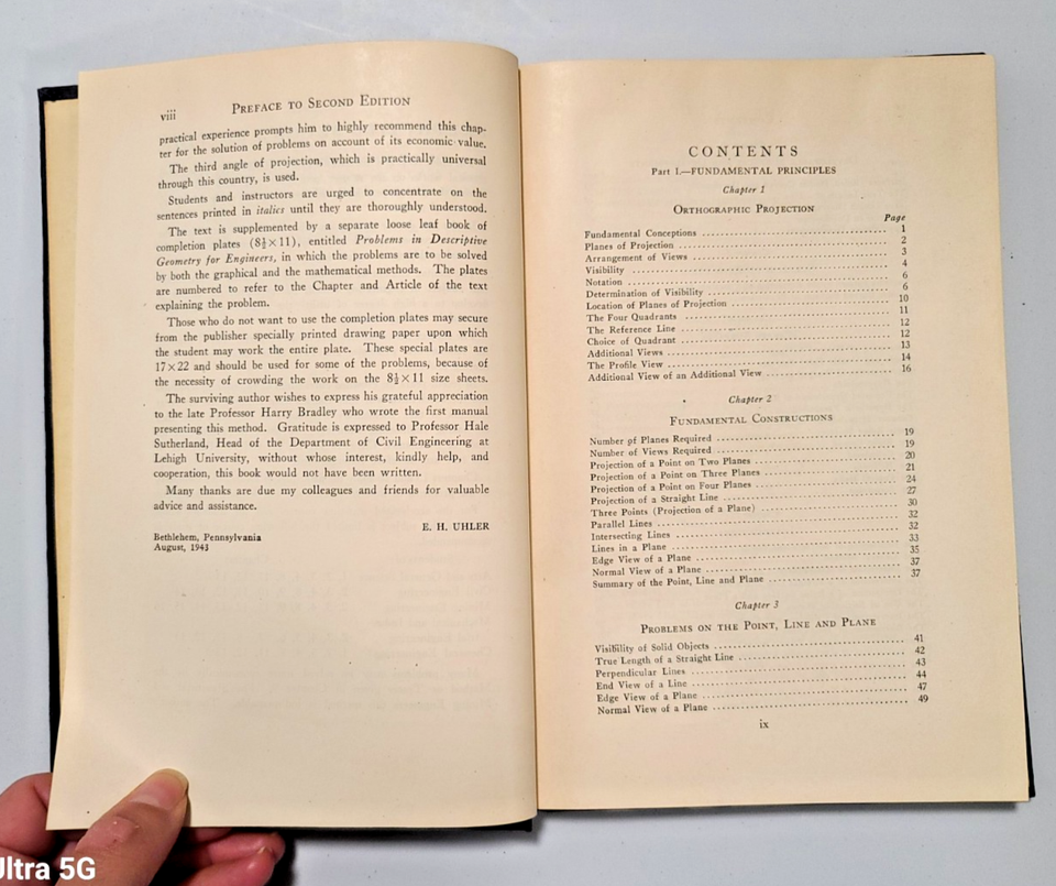 Descriptive Geometry for Engineers 1946 2nd Ed Bradley Uhler Taylor ...