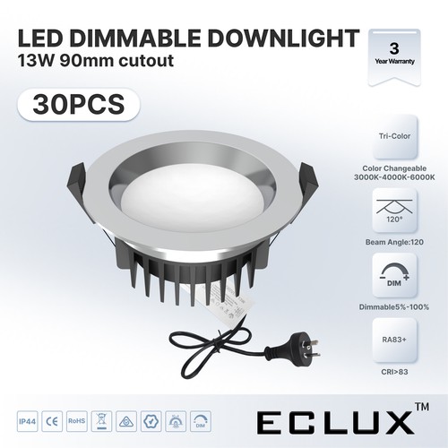 30PCS Led Downlight 90mm 13W Dimmable CCT Tri Color External driver ...