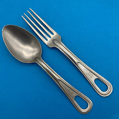 2 US ARMY Field Mess Spoon & Fork Military Mess Hall Wallco Stainless ...