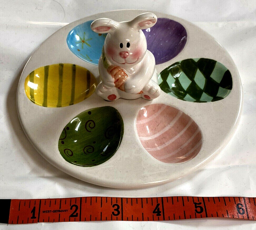 Unbranded Ceramic Easter Bunny 6” Diameter Egg Serving Plate With Bunny ...