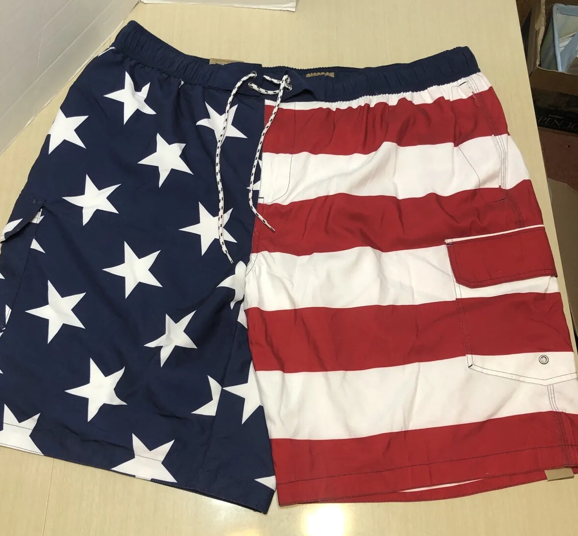 NEW The Foundry Swimsuit Trunks Shorts Size 3XL USA Flag Liner Pockets ...