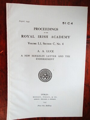 1947 AA Luce. A New Berkeley Letter and the Endorsement. | eBay