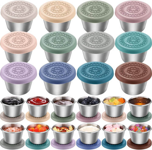 24 Pack 2.4Oz Salad Dressing Container with Leakproof Silicone Lids ...