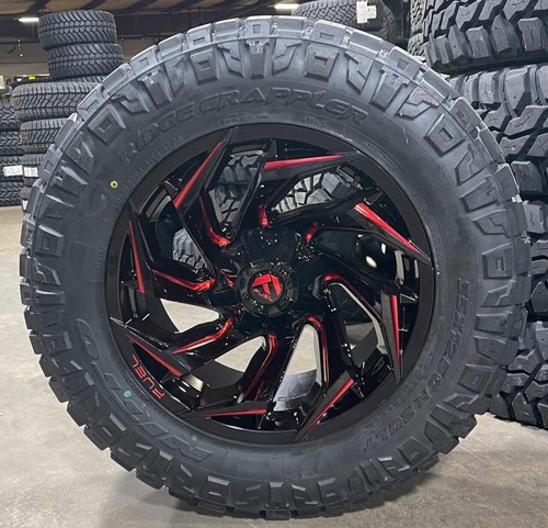 20x10 Fuel Reaction Red Black Wheels 35" Nitto AT Tires 5x4.5 Jeep ...