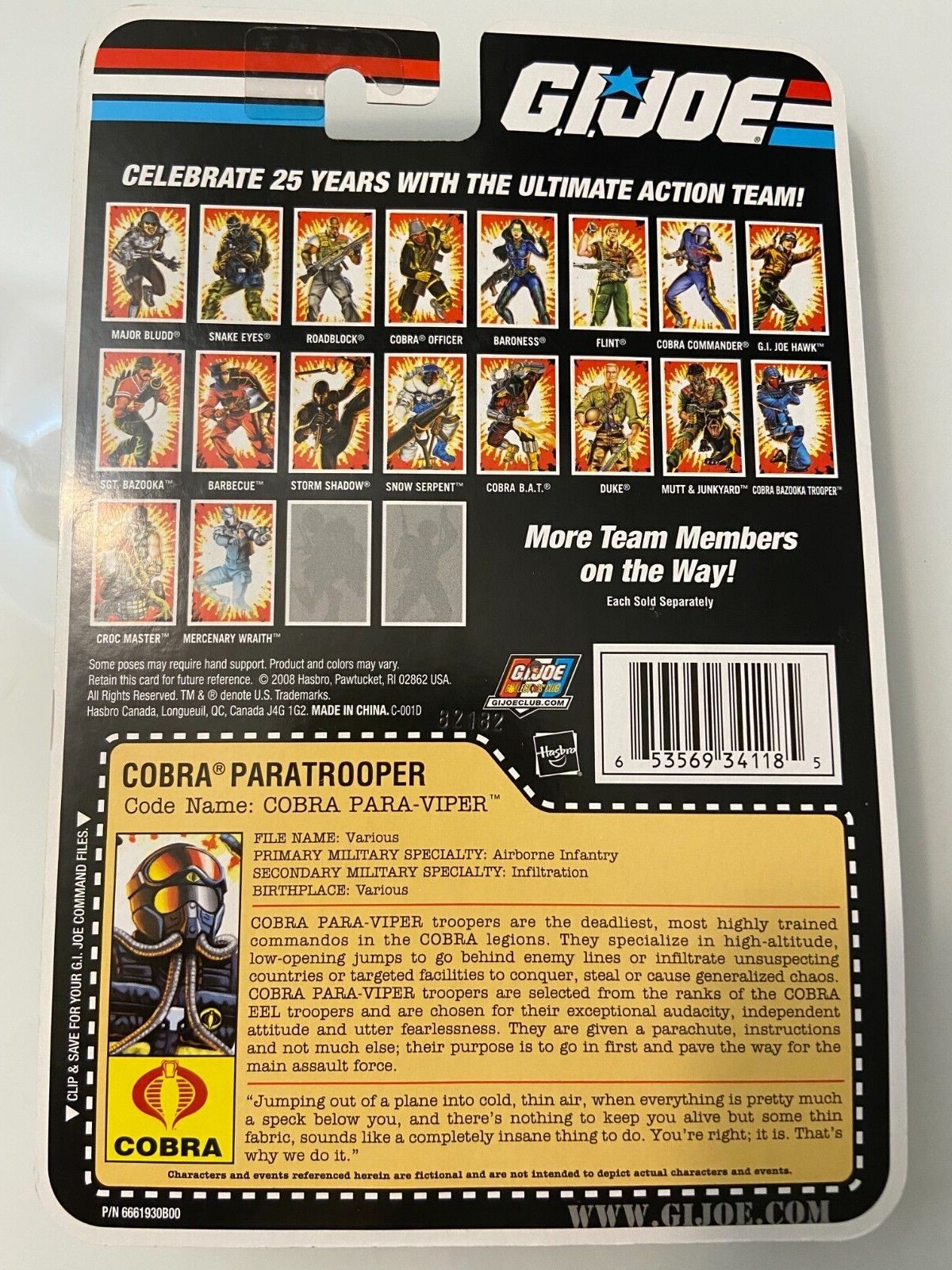 Gi Joe 25th Anniversary Cobra Paratrooper Para-viper 2008 Hasbro for ...