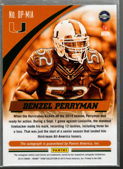 A3862- 2015 Panini Miami Autographs Silver #103 Denzel Perryman Auto ...