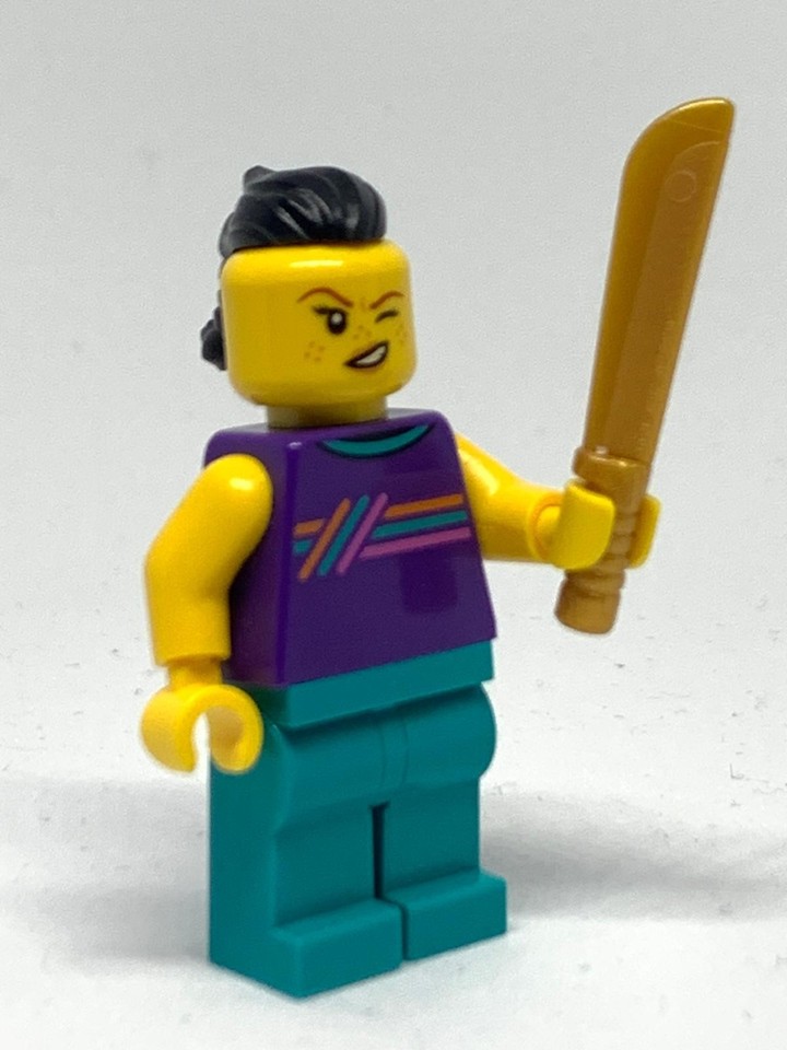 LEGO® City Minifigure Crime Lady Purple Torso Teal Legs with Gold Sword ...