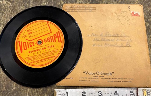 Vtg Voice-O-Graph self recorded record Disc ~ WWII WW2 1945 Ed Frendzel ...