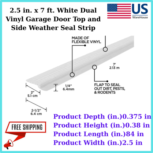 2.5 in. x 7 ft. White Dual Vinyl Garage Door Top and Side Weather Seal ...