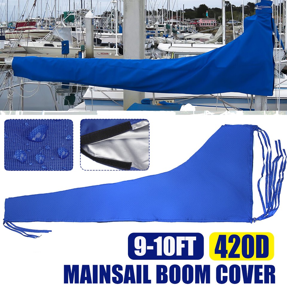 9-12ft Mainsail Boom Cover 420D Waterproof Fabric Blue Boat Sail Cover ...