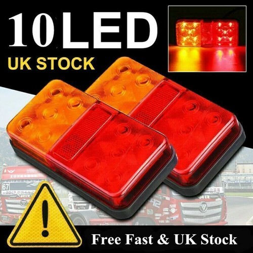 Pair 4 Function Trailer Caravan Truck Lorry 12V 10 Led Rear Tail Lights ...