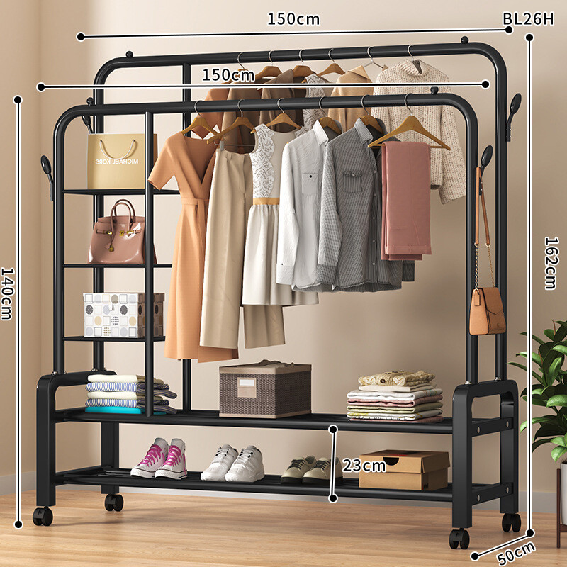 Heavy Duty Metal Double Rail Clothes Garment Hanging Rack Shelf Display ...