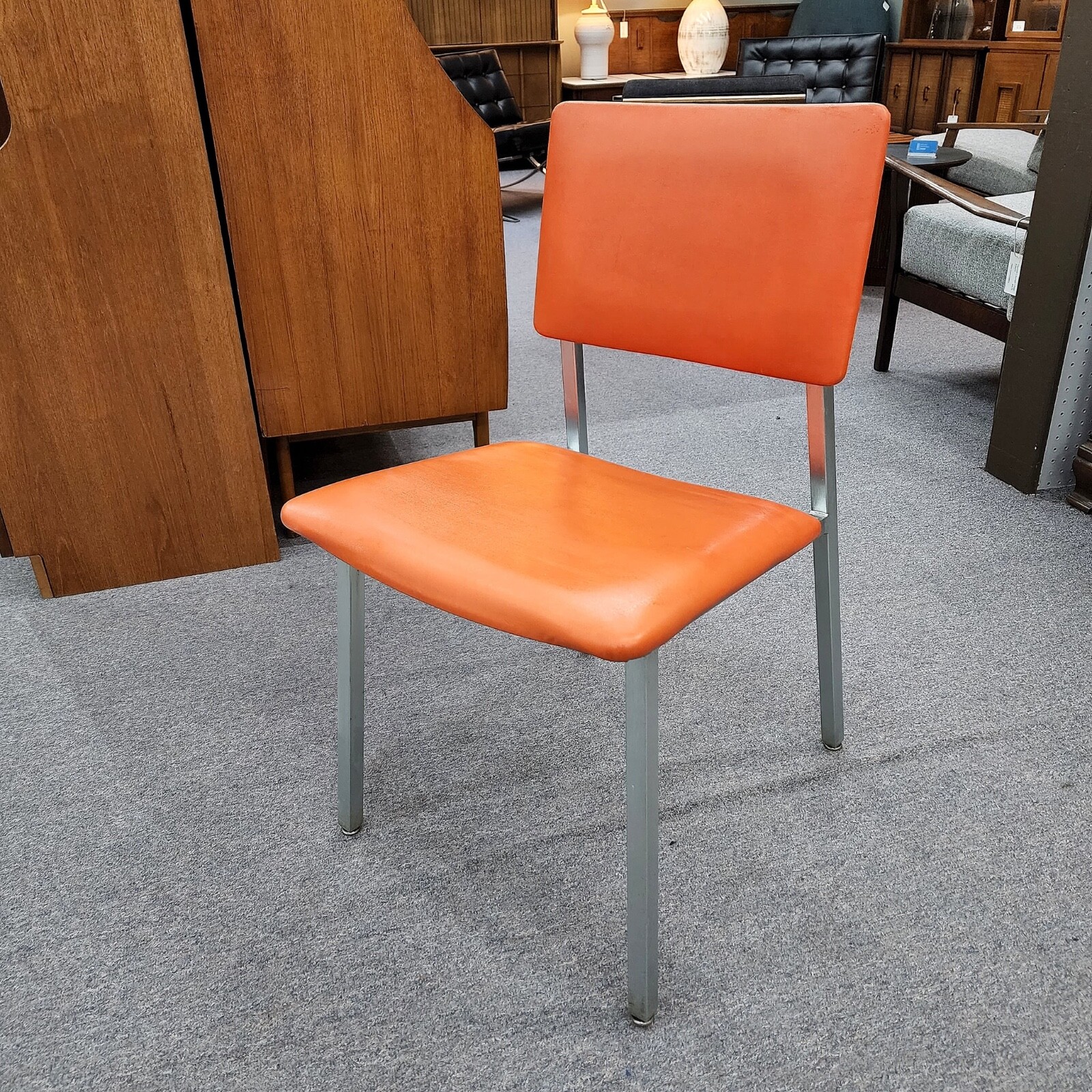 Vintage Mid Century Steelcase Orange Vinyl Chair | eBay